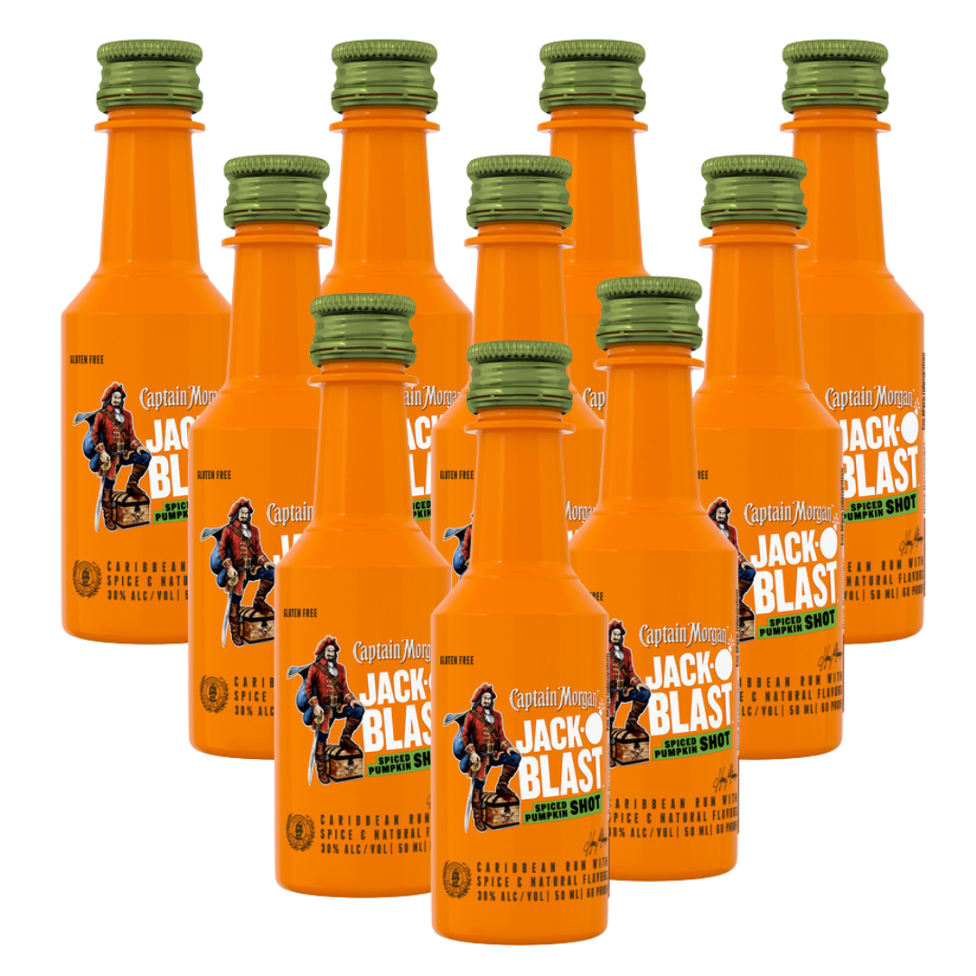 Captain Morgan Jack Blast Spiced Pumpkin – 50ml (10-Pack) – Holiday House Liquor